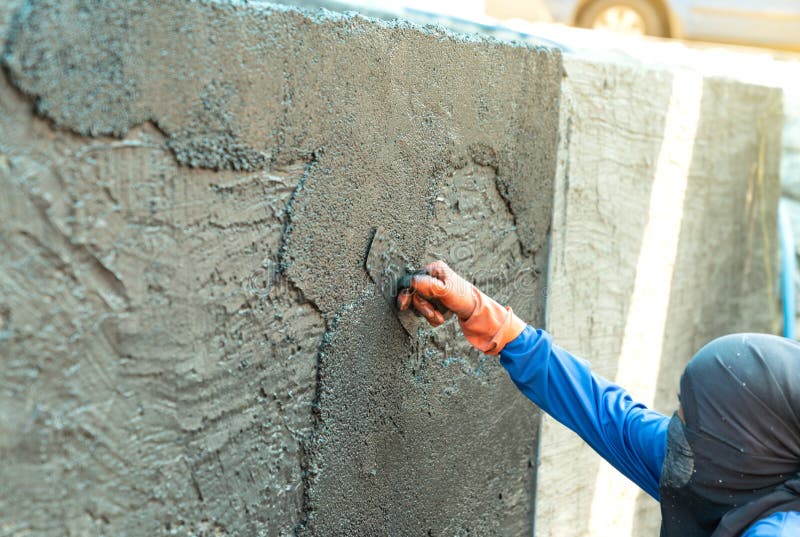 Close Up Worker Plastering Exposed Aggregate Finish Wall Stock Image ...
