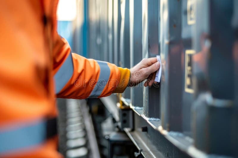 Close-up of a Worker& X27;s Hand Attaching a Route Tag on a Cargo ...