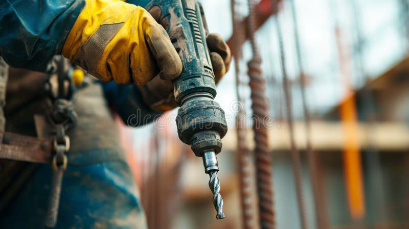 Close-up of a Worker S Hand Holding a Drill Bit Stock Illustration ...