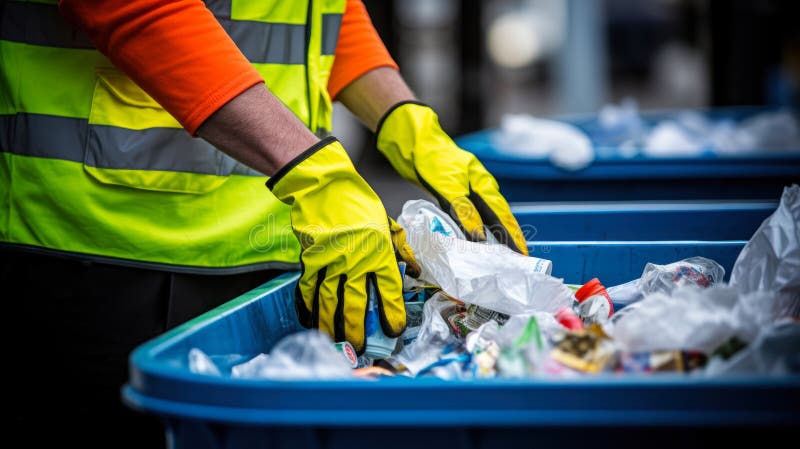 Close-up of a Worker& X27;s Hands in Rubber Gloves Sorting Waste at the ...