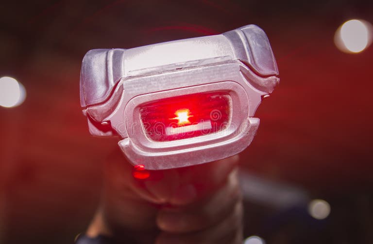 Close Up, Worker Scanning Bar Code Scanner with Red Laser Stock Image ...