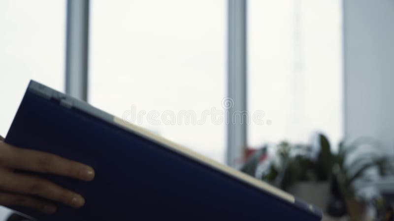 Close-up of Worker Taking a Blue Folder with Papers from Secretary Hand ...