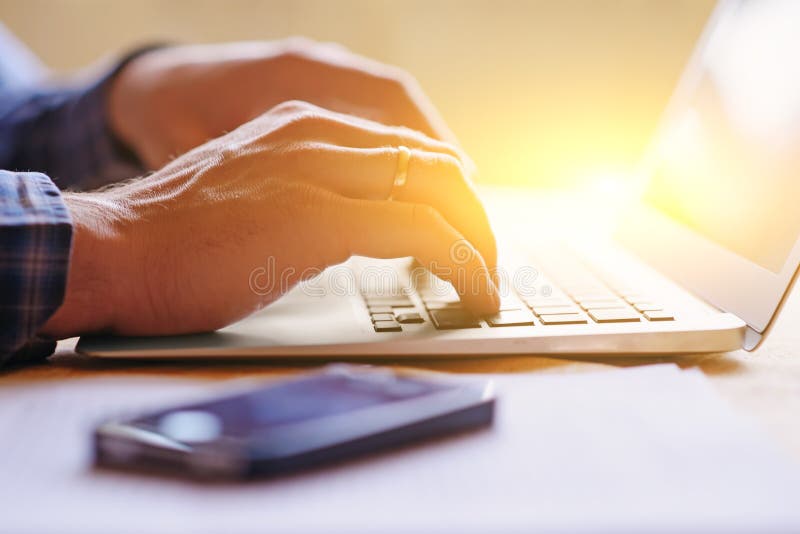 Close-up of a Worker Using a Laptop Computer Stock Photo - Image of ...