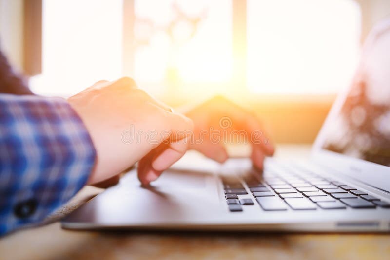 Close-up of a Worker Using a Laptop Computer Stock Photo - Image of ...