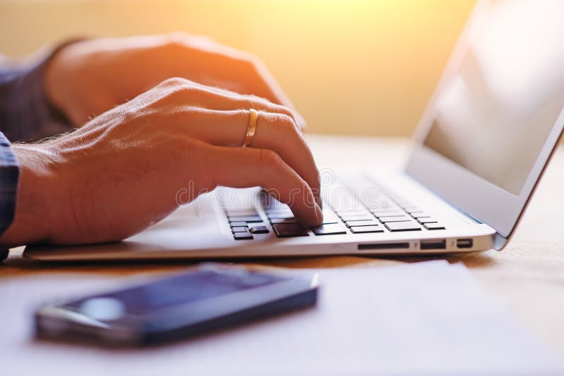 Close-up of a Worker Using a Laptop Computer Stock Image - Image of ...