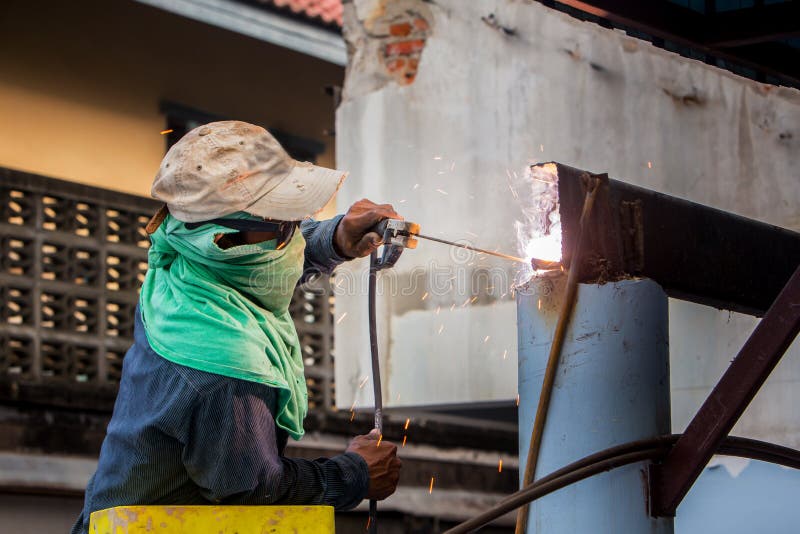 Worker Welding Iron in Construction Site Editorial Stock Photo - Image ...