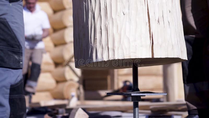 Close-up Workers Work with Logs at Construction Site. Clip Stock Video ...