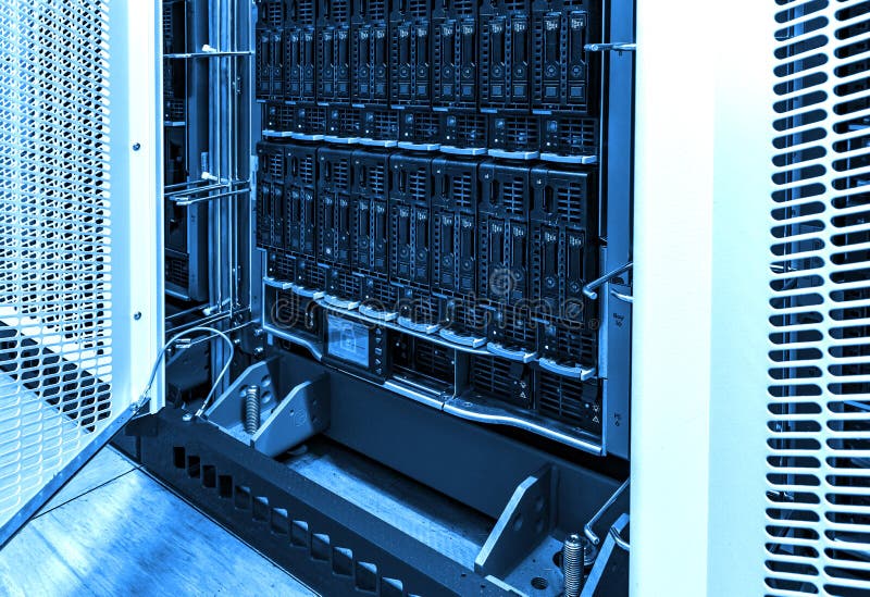 Close Up on Working Data Servers Hard Drive Disk Storage Blue Toning ...