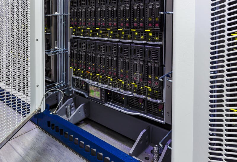 Close Up Cloud Storage System Panel Modern With Hard Drives Blue Ton ...