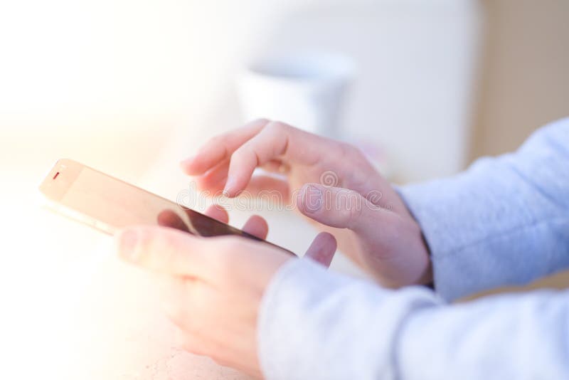 Close-up Working on Device. Working from Home Concept Stock Photo ...