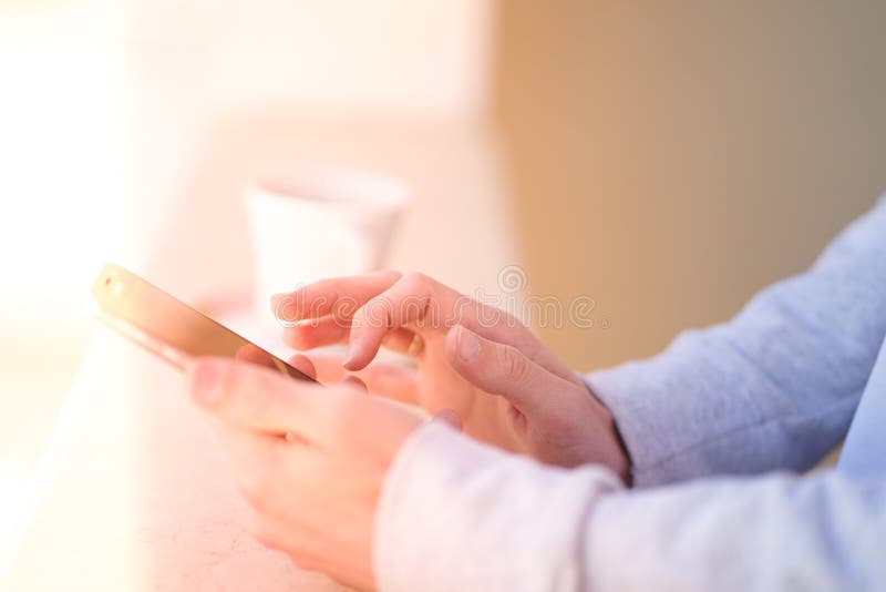 Close-up Working on Device. Working from Home Concept Stock Photo ...