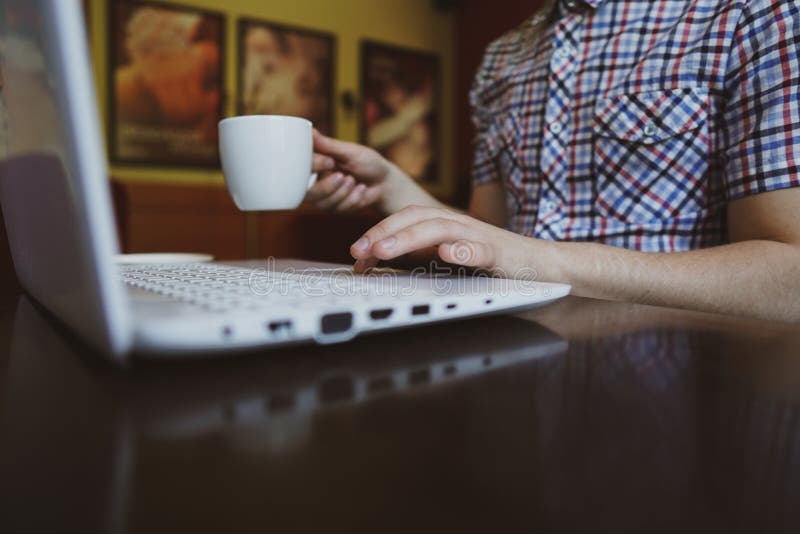 Close-up Working on Device. Working from Home Concept Stock Photo ...