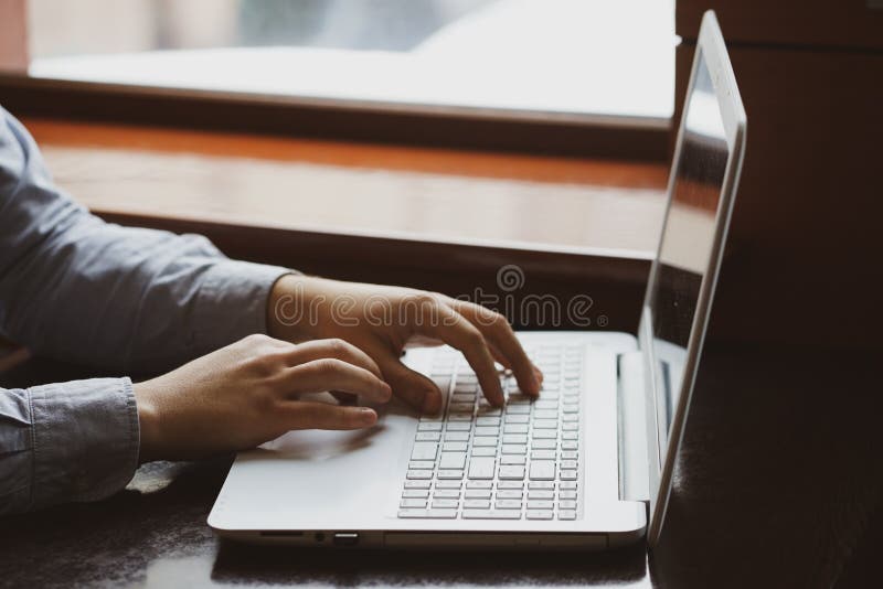 Close-up Working on Device. Working from Home Concept Stock Image ...