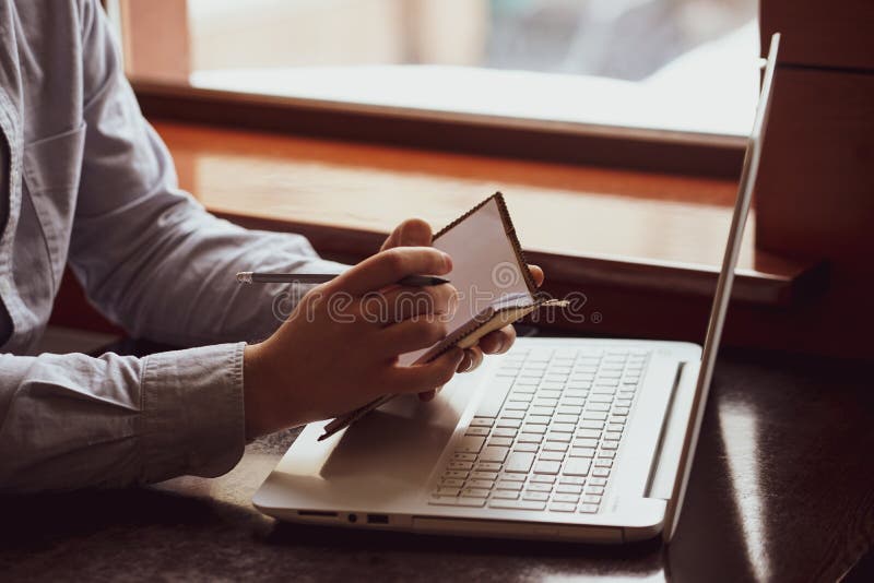 Close-up Working on Device. Working from Home Concept Stock Photo ...
