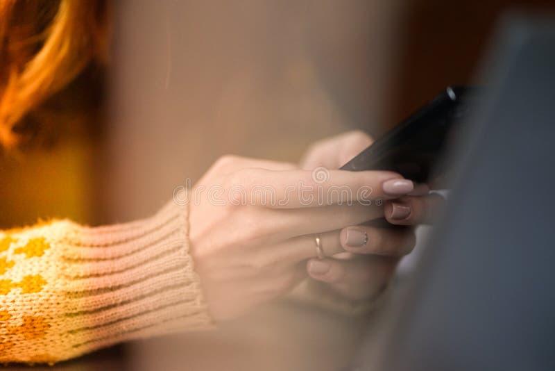 Close-up Working on Device. Working from Home Concept Stock Image ...