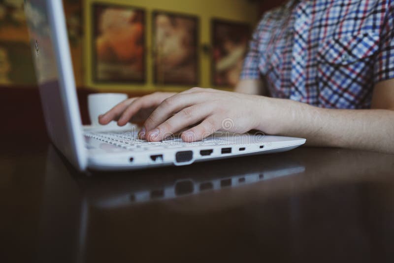Close-up Working on Device. Working from Home Concept Stock Photo ...