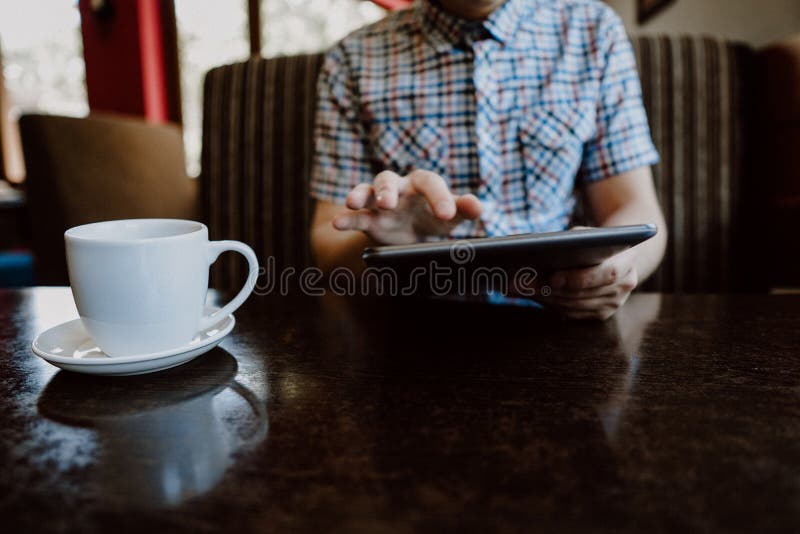 Close-up Working on Device. Working from Home Concept Stock Photo ...