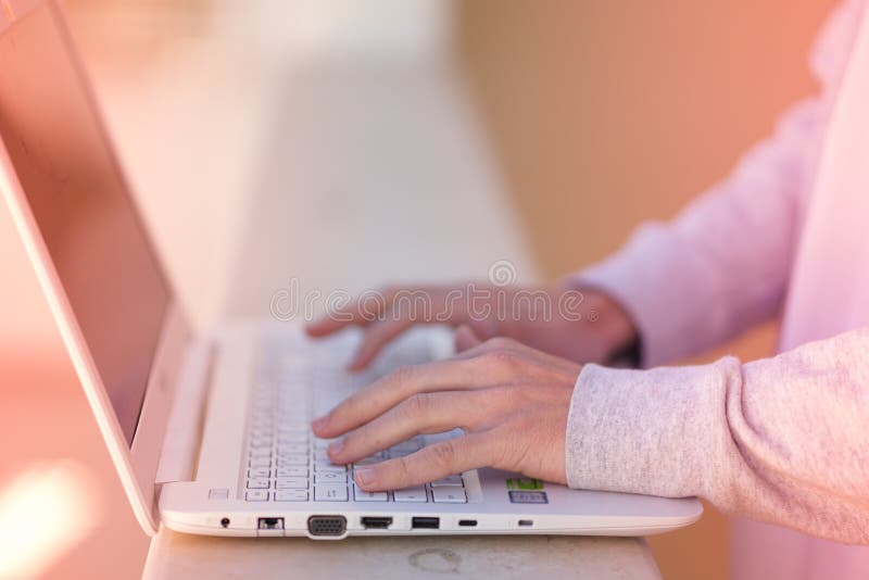 Close-up Working on a Laptop. Working from Home Concept Stock Photo ...