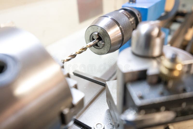 Lathe Drilling Metal in the Workshop Stock Photo - Image of industrial ...
