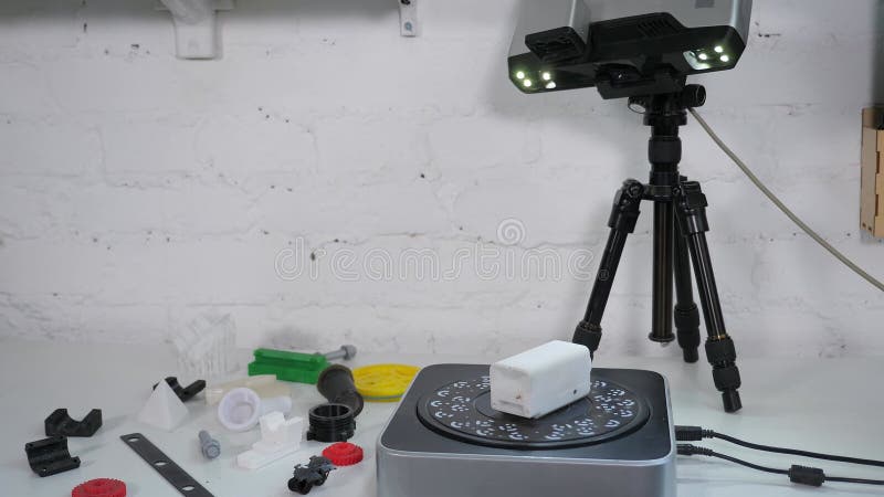 Close-up of a Working Modern 3D Scanner Reading Data from a Plastic ...