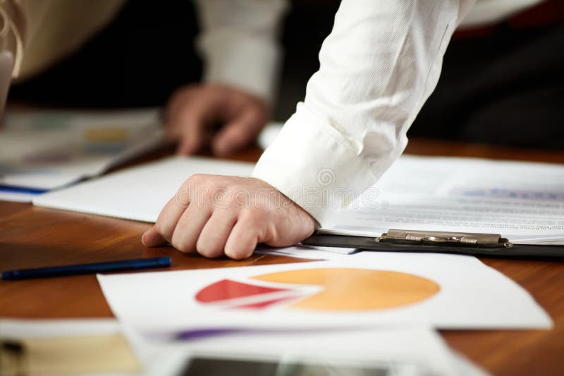 Close-up of Working Table. Employees, Colleagues at Business Meeting ...