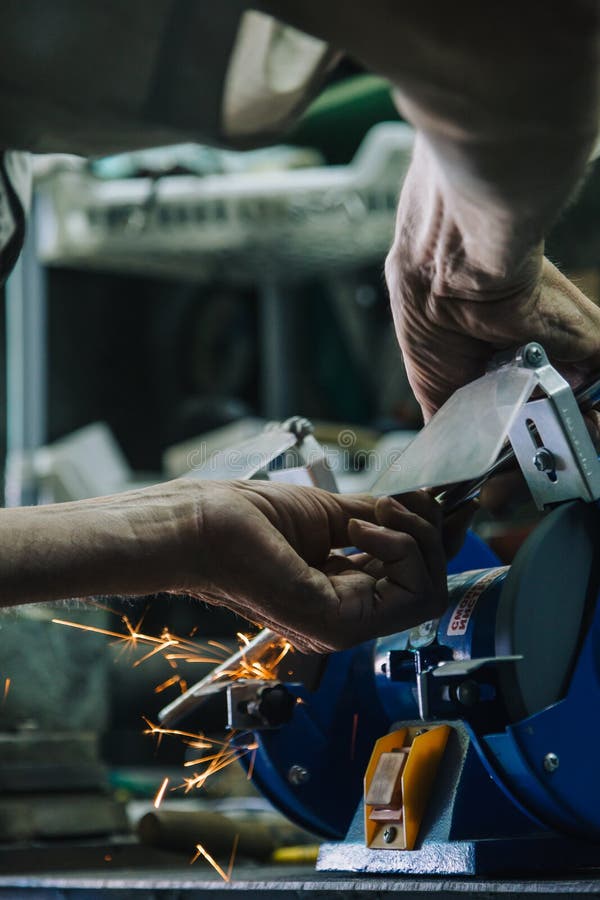 Close-up of Workman Working with Iron Stock Photo - Image of grinder ...