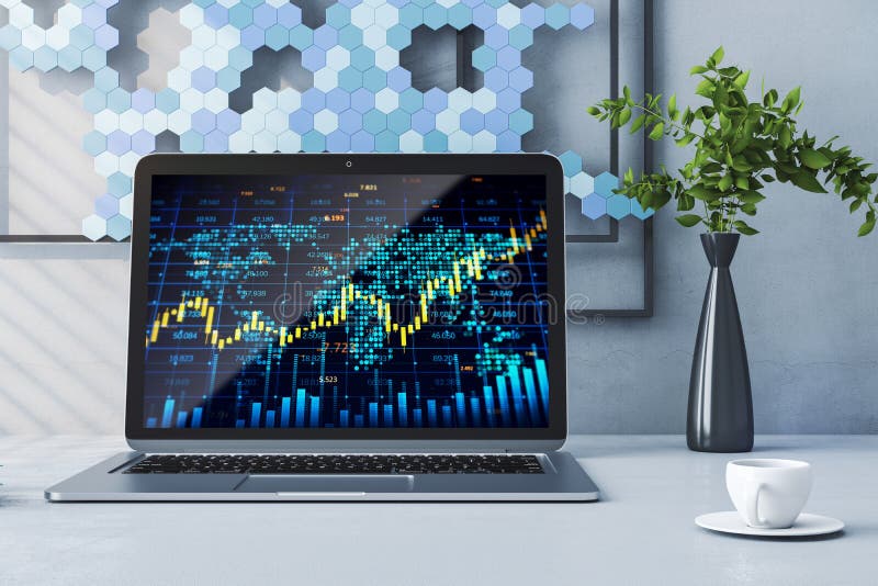 Close Up of Workplace with Creative Forex Chart with Candlestick Graph ...