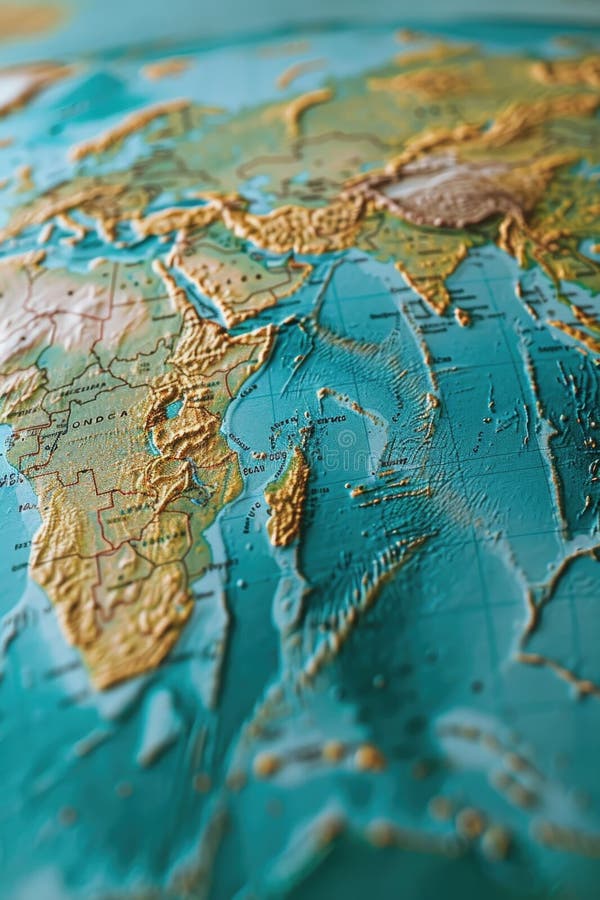 Close-up of world map stock photo. Image of relief, generated - 377670472