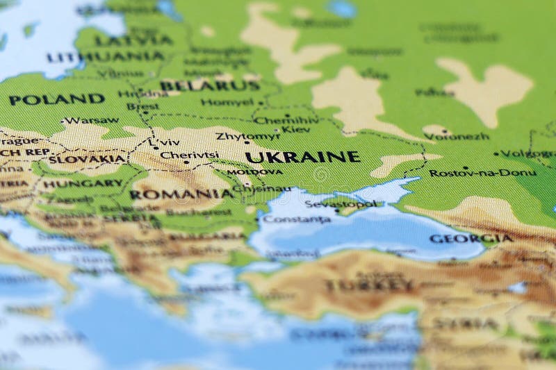 Close Up of a World Map with Europe Side Ukraine in Focus Stock Image ...