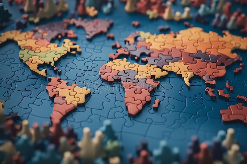 Close-up of a World Map Made with Puzzle Pieces. Educational and ...
