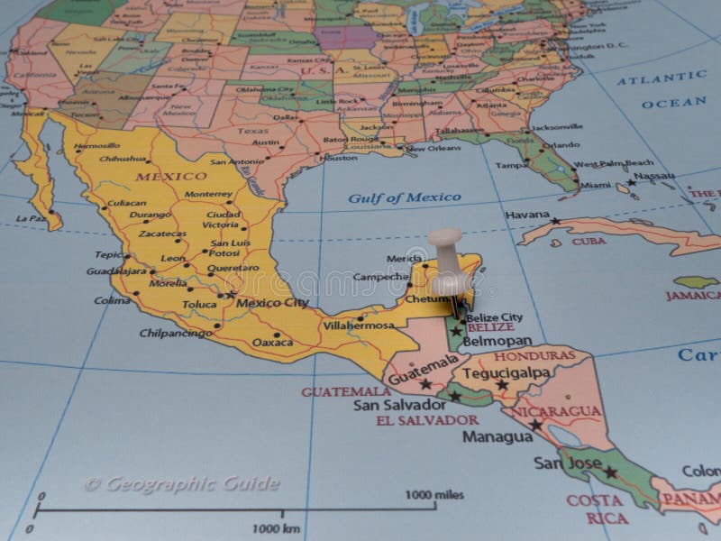 Close-up of a World Map with a Pin Pointing To the Location of Belize ...