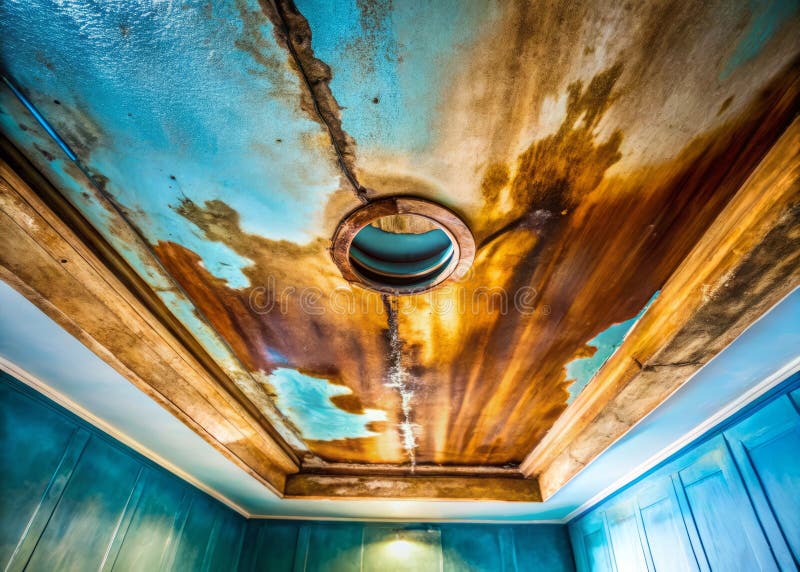 CloseUp View of WaterDamaged Ceiling Identifying Leak Source and Repair ...