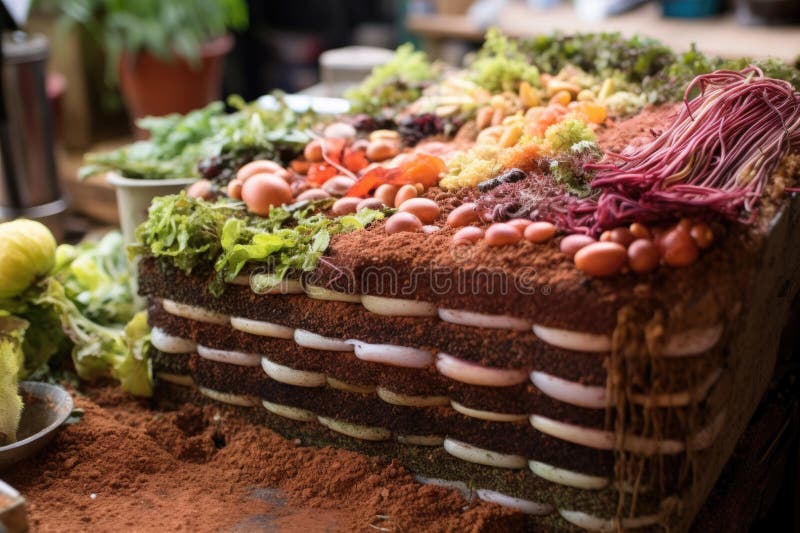 Close-up of Worm Farm Layers with Kitchen Scraps Stock Illustration ...