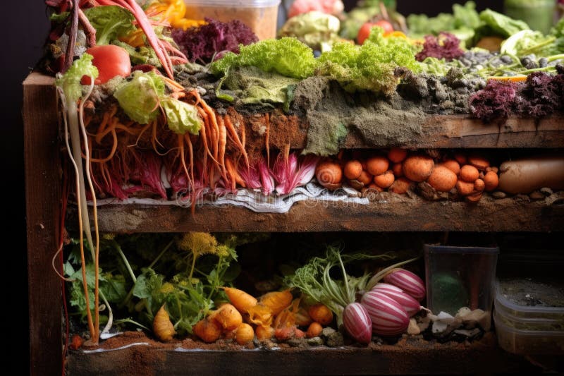 Close-up of Worm Farm Layers with Kitchen Scraps Stock Illustration ...