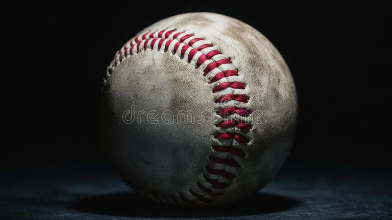 Close-Up of Worn Baseball on Dark Background with Copy-Space Stock ...