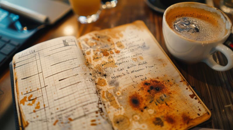 Closeup of a Worn Notebook Filled with a Teams Evolving Ideas Scribbles ...