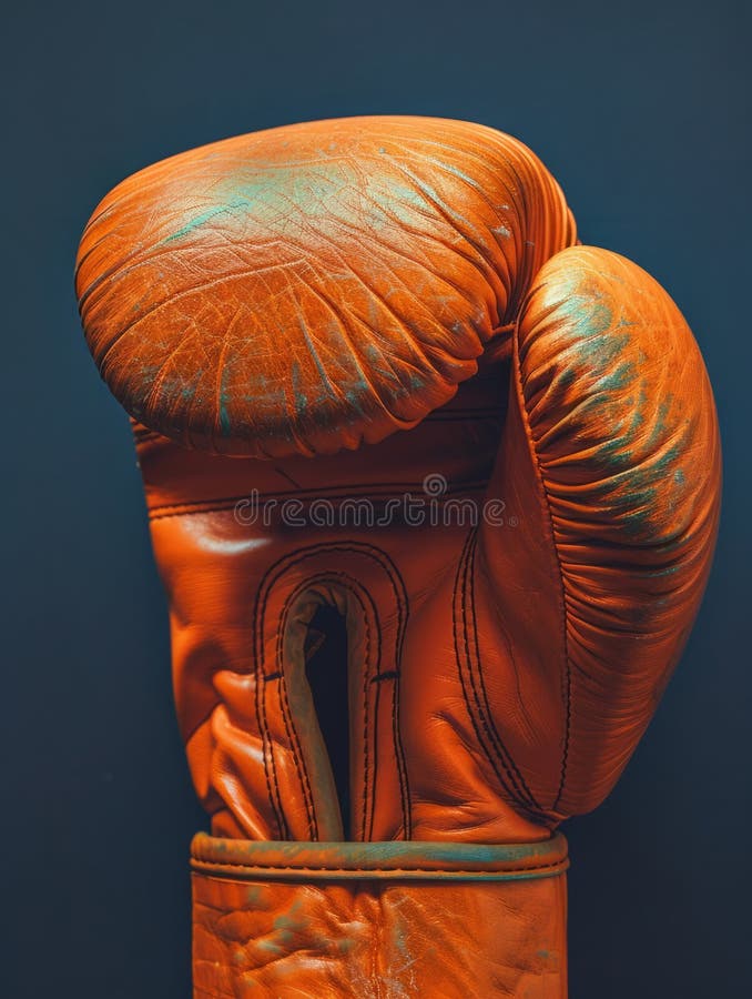 Close-up of Worn, Orange Boxing Gloves on Dark Background. Stock Photo ...
