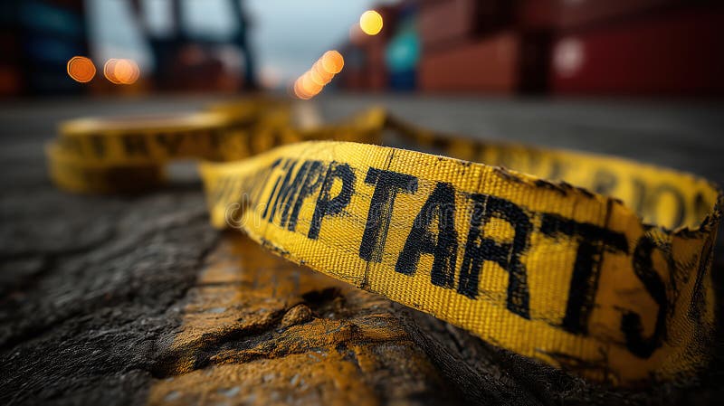 Close Up of Worn Yellow Caution Tape on Ground Stock Illustration ...