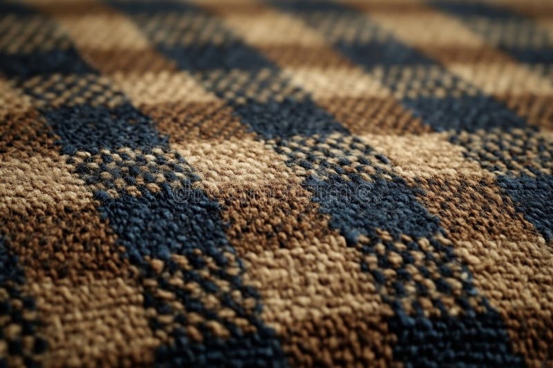 Close-up of a Woven Fabric with a Brown and Navy Blue Checkered Pattern ...