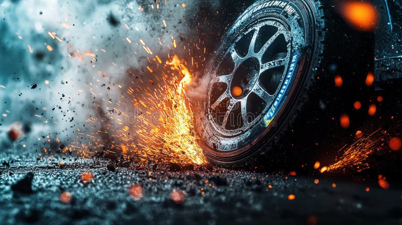 A Close Up of WRC Tire Exploding during Crash, Creating Dramatic Scene ...