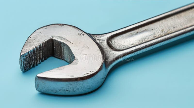 Close Up of Wrench on Blue Background Stock Image - Image of hand ...