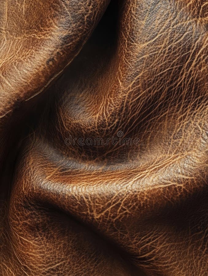 Close-up of Wrinkled Brown Leather Texture with Rich Details. Stock ...