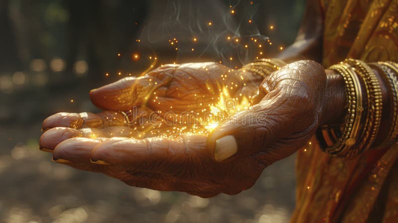 Close-up of Wrinkled Hands Holding Glowing Magical Light in a Mystical ...