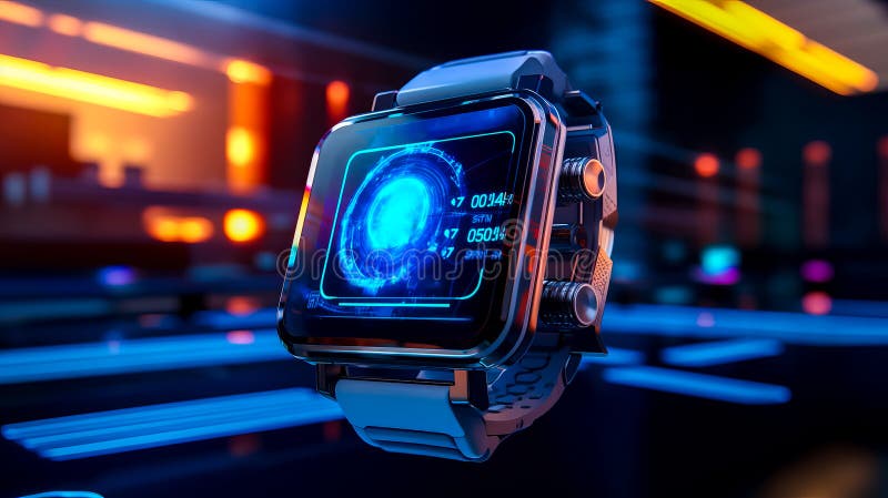 Close Up of Wrist Watch with Futuristic Display on the Screen ...