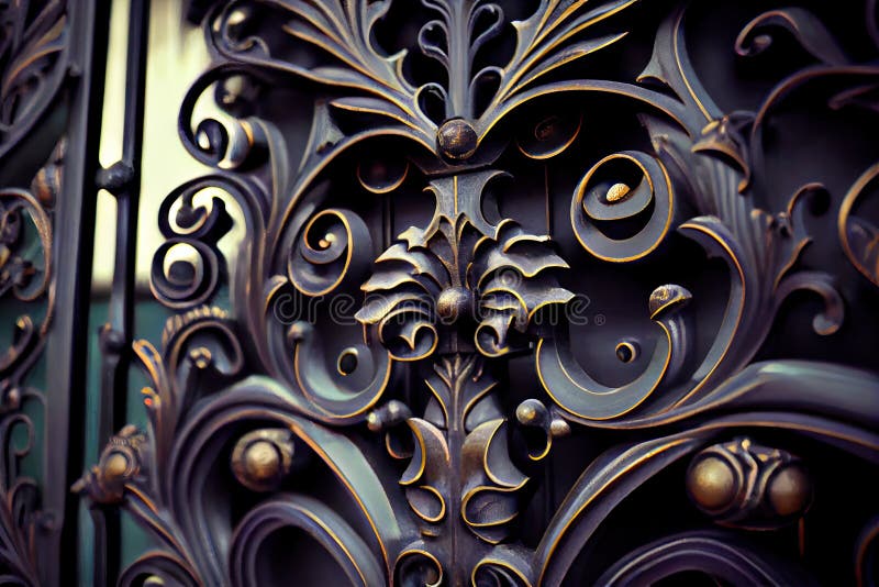 Close-up of Wrought Iron Gate with Ornate Details and Intricate ...