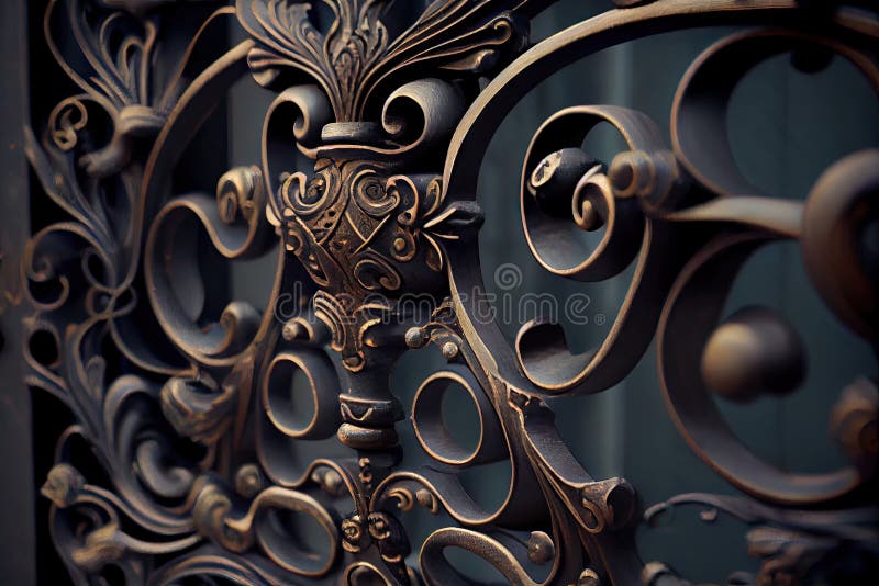Close-up of Wrought Iron Gate with Ornate Details and Intricate ...