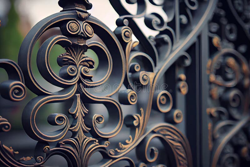 Close-up of Wrought Iron Gate with Ornate Details and Intricate ...
