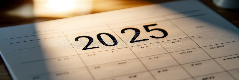 Close Up of 2025 Year on Calendar Page with Warm Light, Concept of ...