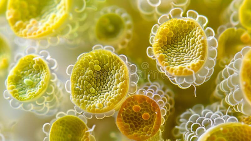 Close-Up of Yellow Algae Under a Microscope Stock Image - Image of ...