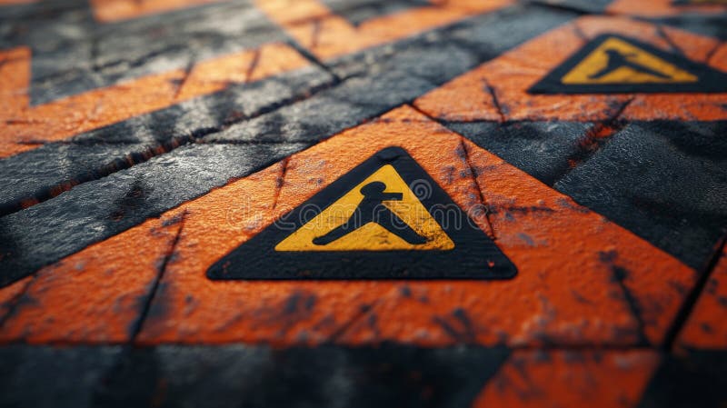 Close Up of a Yellow Black Warning Sign with a Stick Figure Stock ...